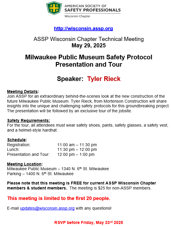 Milwaukee Public Museum Safety Protocol Presentation and Tour – ASSP ...